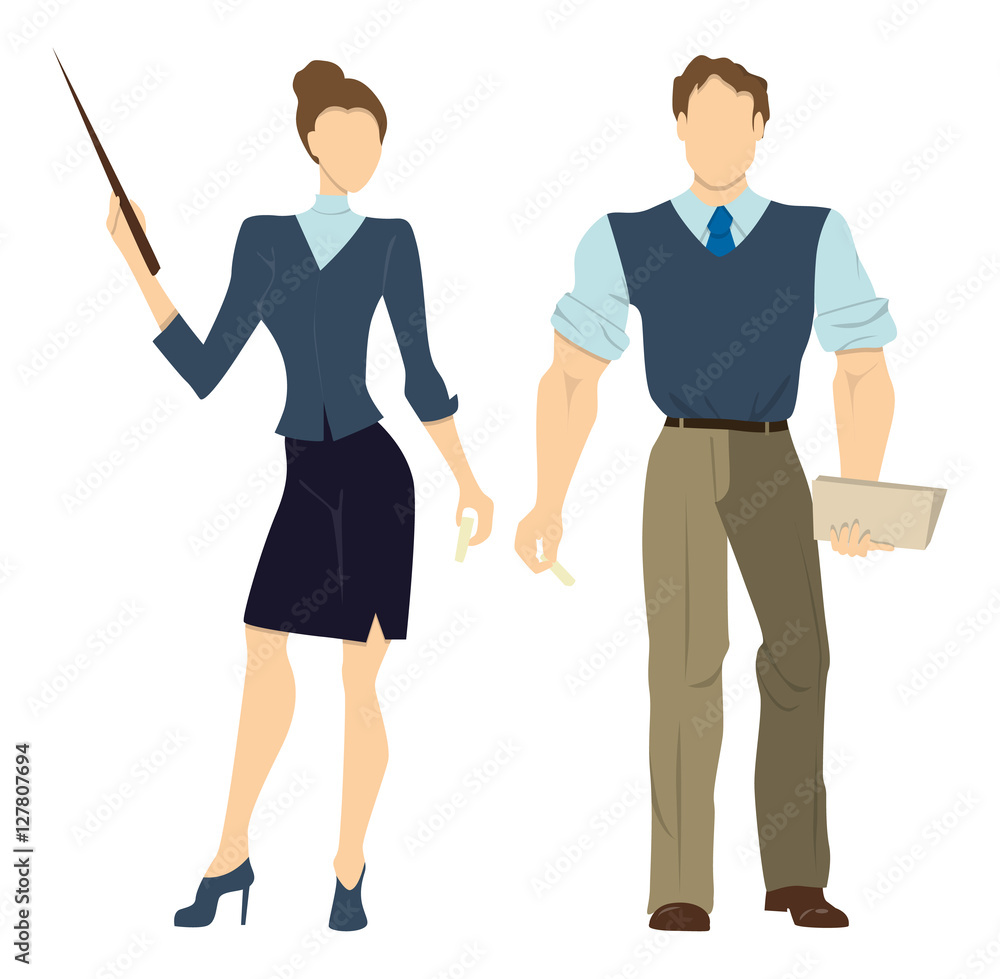 Isolated professional teachers on white background. Male and female ...