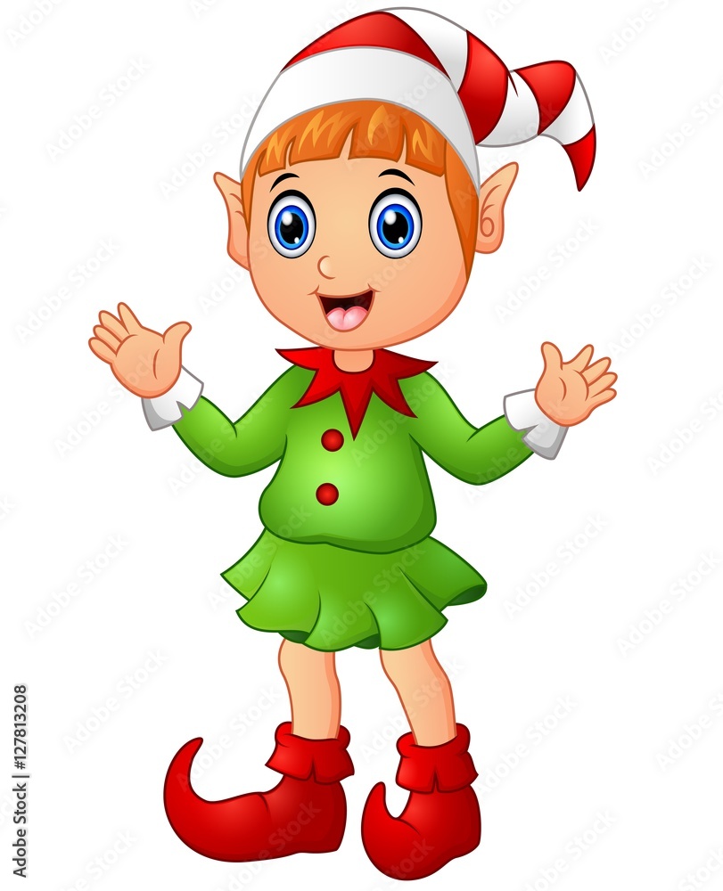 Christmas girl elf character waving hands vector de Stock | Adobe Stock