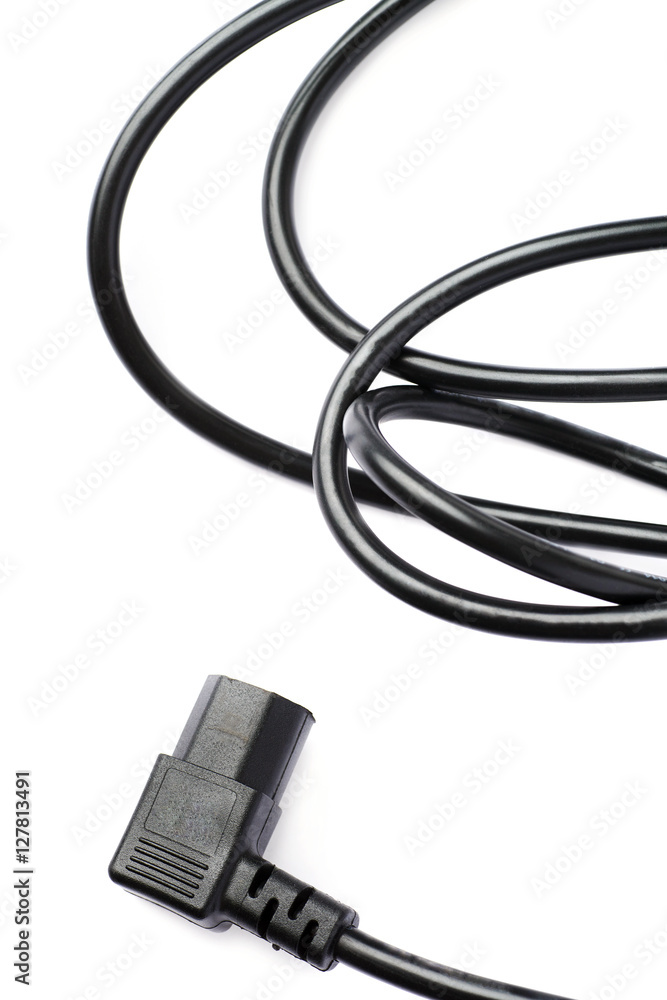 Black electric computer cable isolated over white background Stock ...