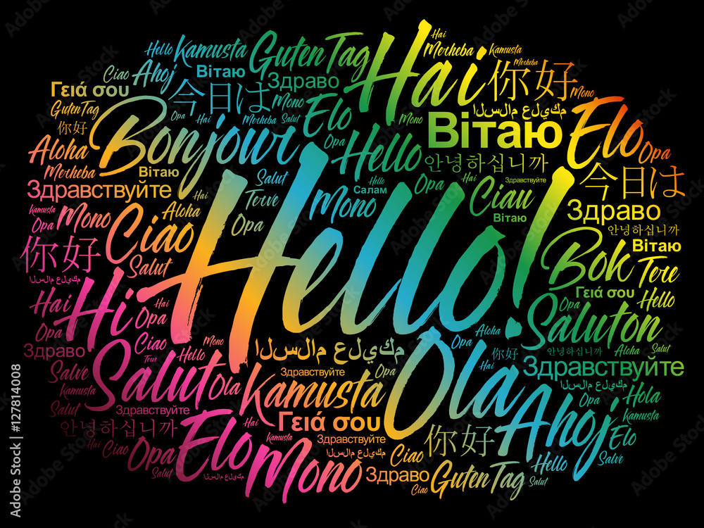 Hello word cloud in different languages of the world, background ...