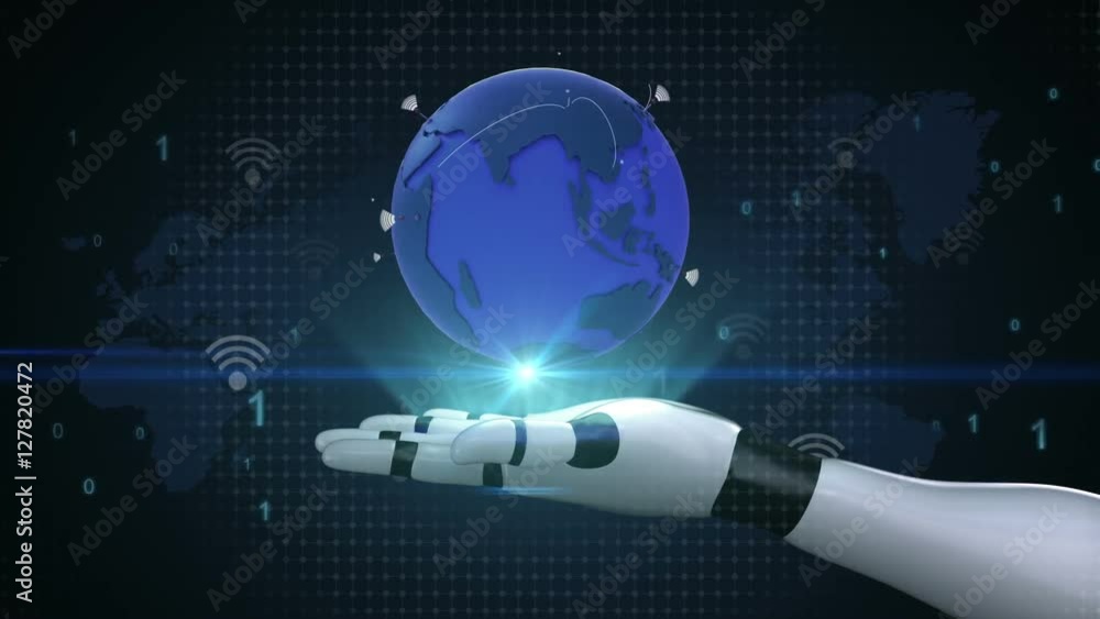 Vídeo do Stock: Robot, cyborg open palm, Zooming female Human body ...