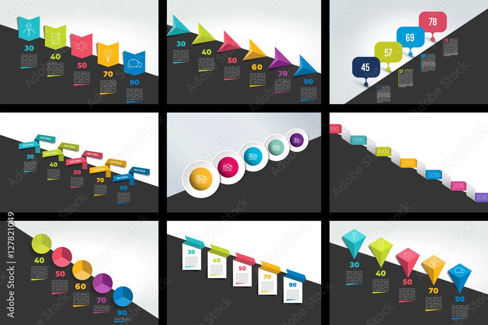 Mega set of Infographics timeline banners, charts. Step by step report ...