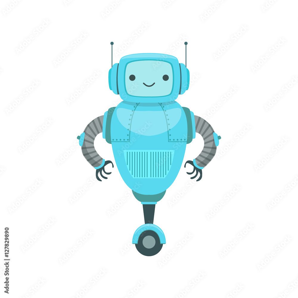 Blue Friendly Android Robot Character With Two Antennas Vector Cartoon ...
