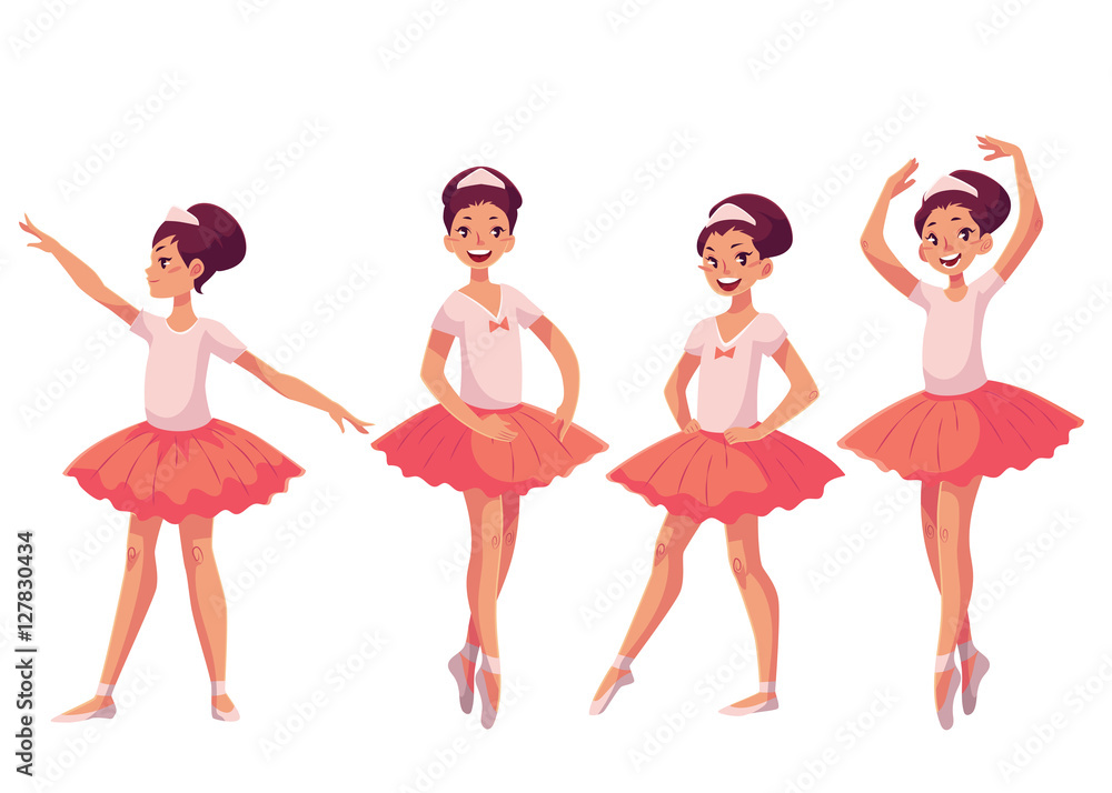 Graceful pretty young ballerina in pink tutu, cartoon style vector ...