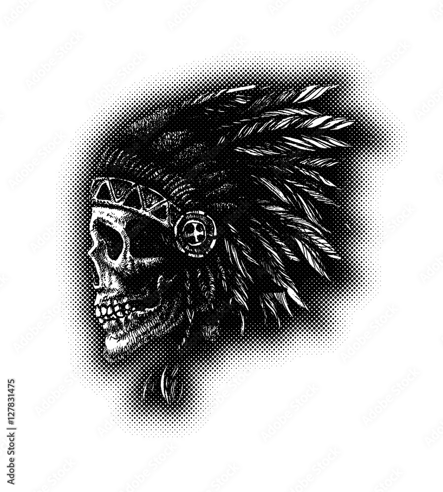 skull indian chief hand drawing style Stock Vector | Adobe Stock