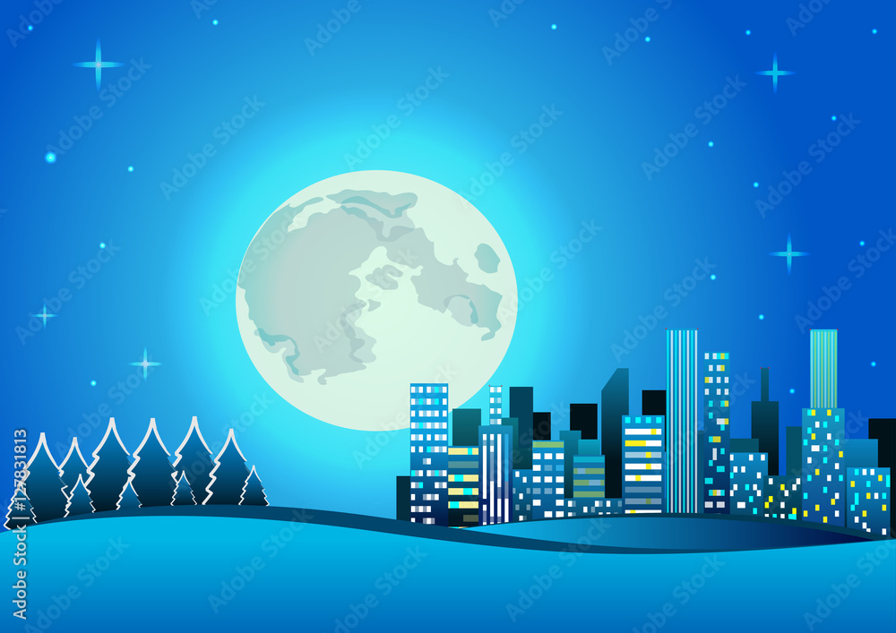 Snow Pixel art night city card. Vector illustration Stock Vector ...