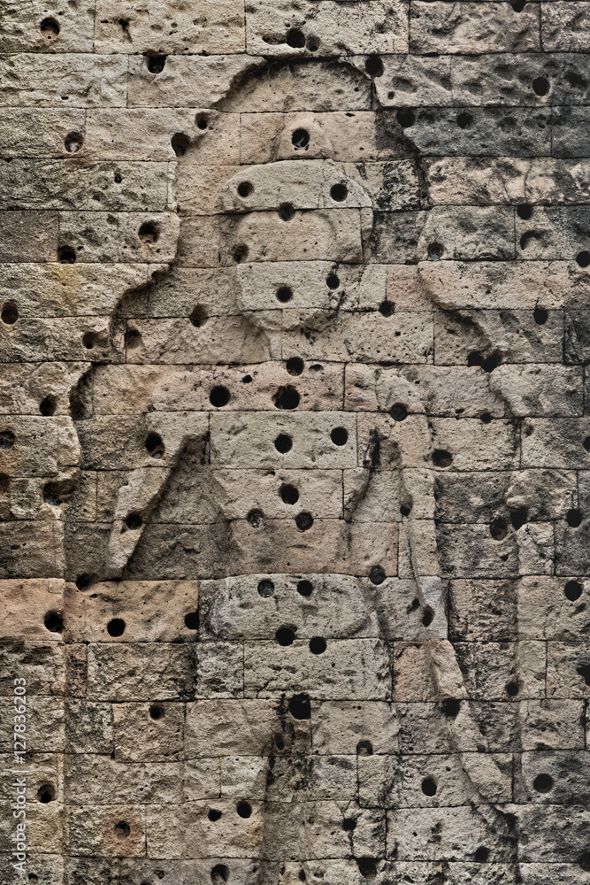 Bas relief brick wall facade, Pre Rup Temple, Siem Reap, Angkor ...