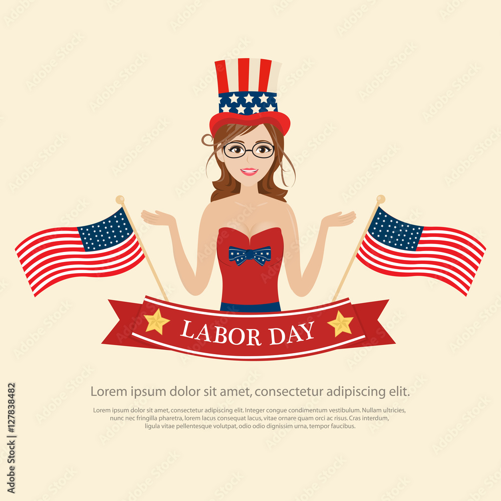 Happy labor day celebrate with beautiful woman Stock Vector | Adobe Stock