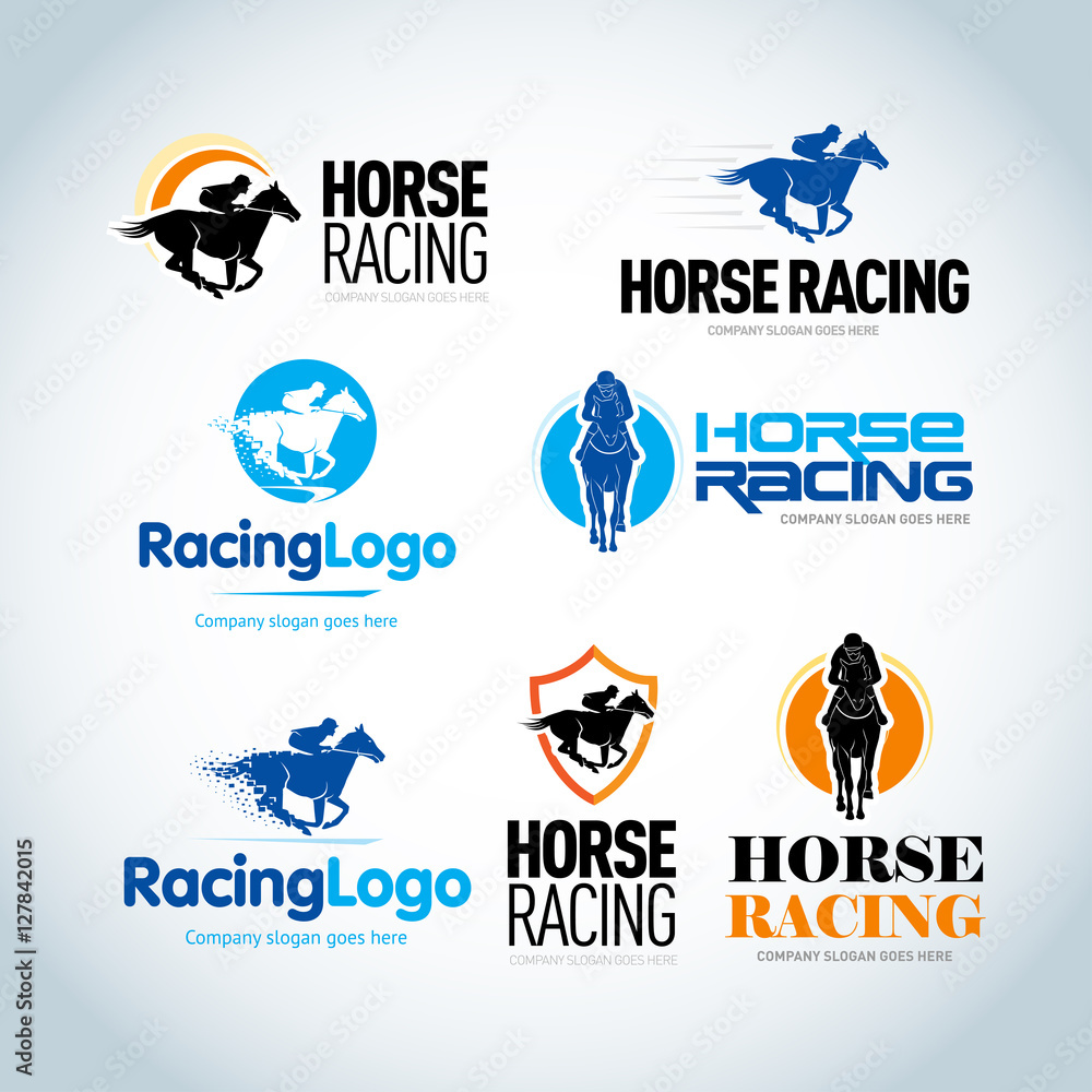 Horse Racing logotype templates set. Horse racing emblems template ...
