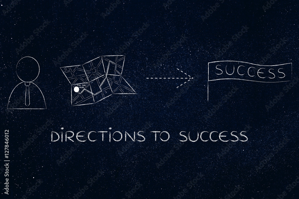 business man next to map with directions to success Stock Photo | Adobe ...