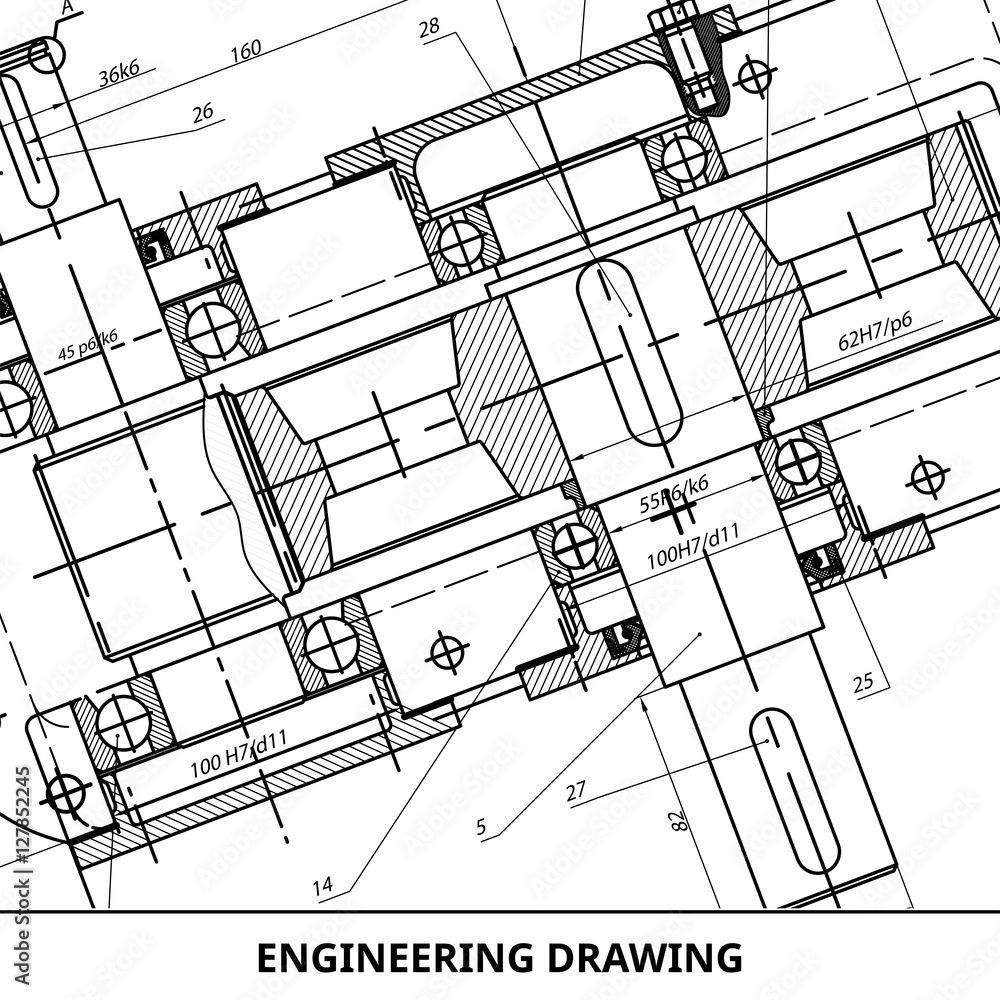 Mechanical Engineering drawing. Engineering Drawing Background. Vector ...