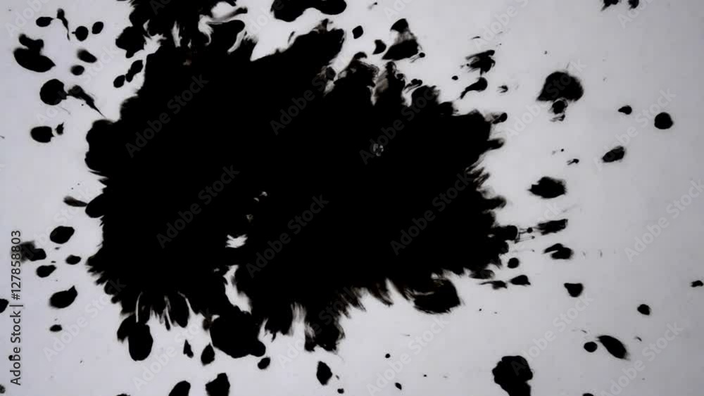 abstract isolated Drops of black ink paints with splashes drip falling ...