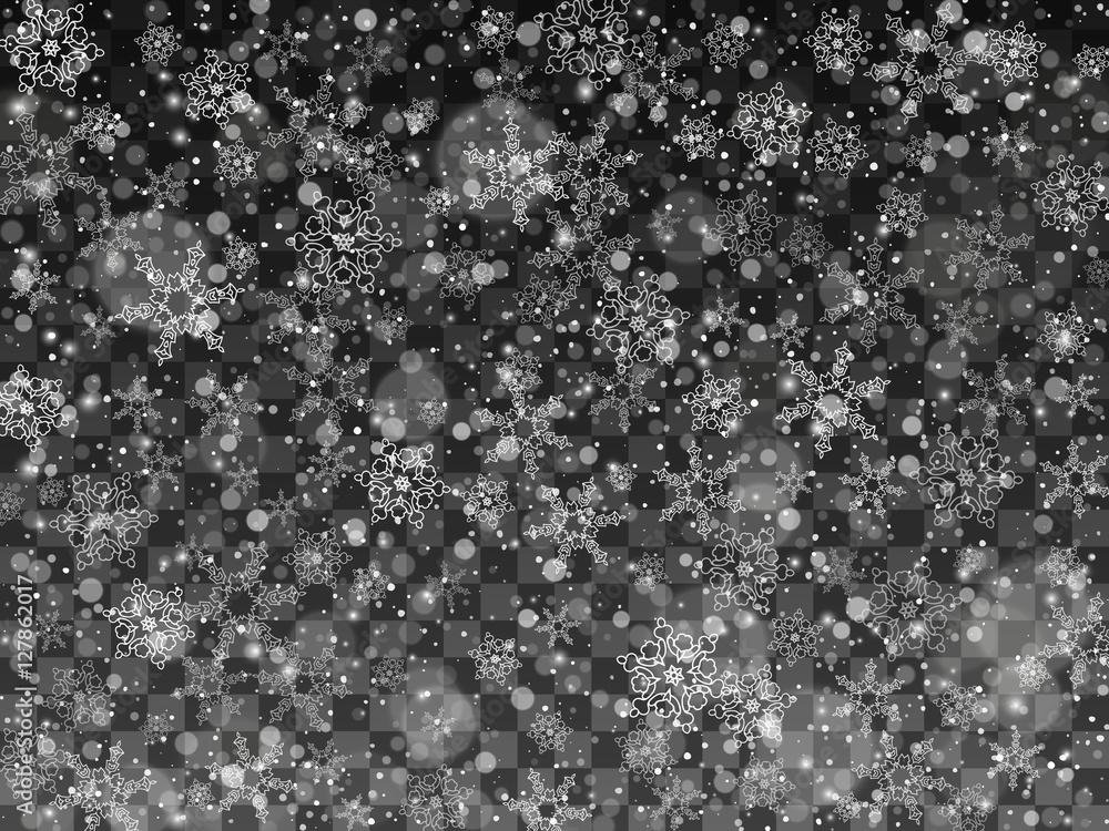 Falling snow texture on a transparent background. Vector illustration ...