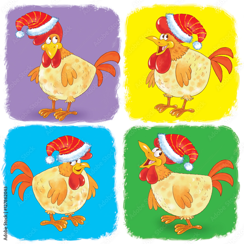 Small set of cute funny roosters Stock Illustration | Adobe Stock