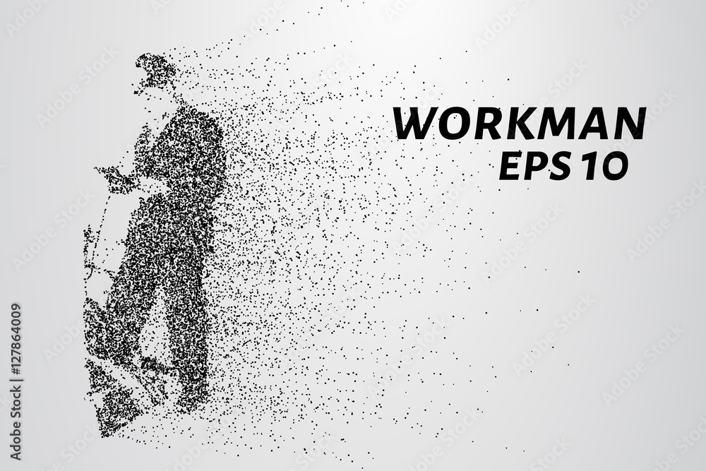 Working man from the particles. The worker consists of dots and circles ...