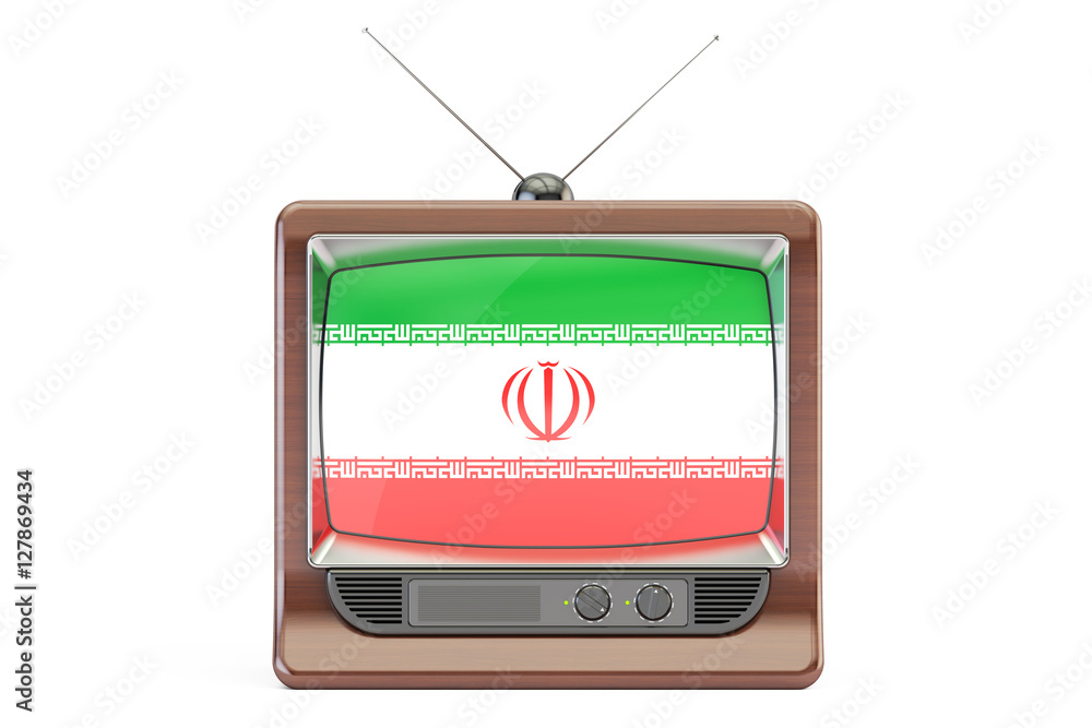 old tv with flag of Iran. Iranian Television concept, 3D renderi Stock ...