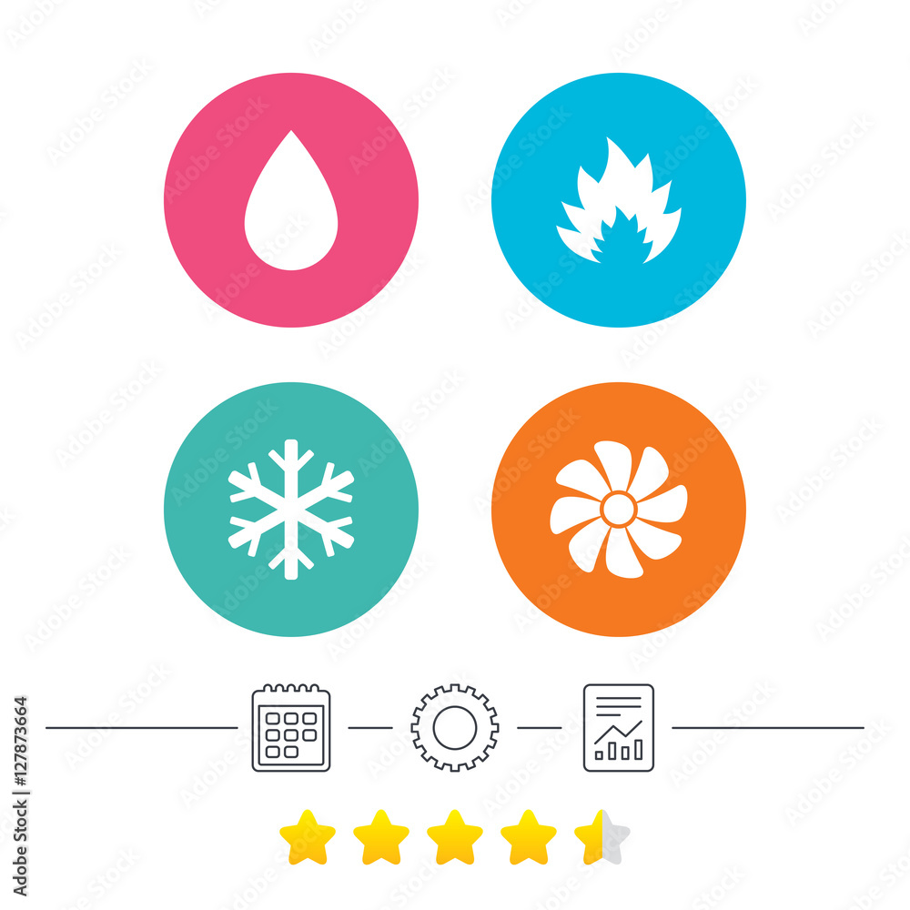 HVAC icons. Heating, ventilating and air conditioning symbols. Water ...