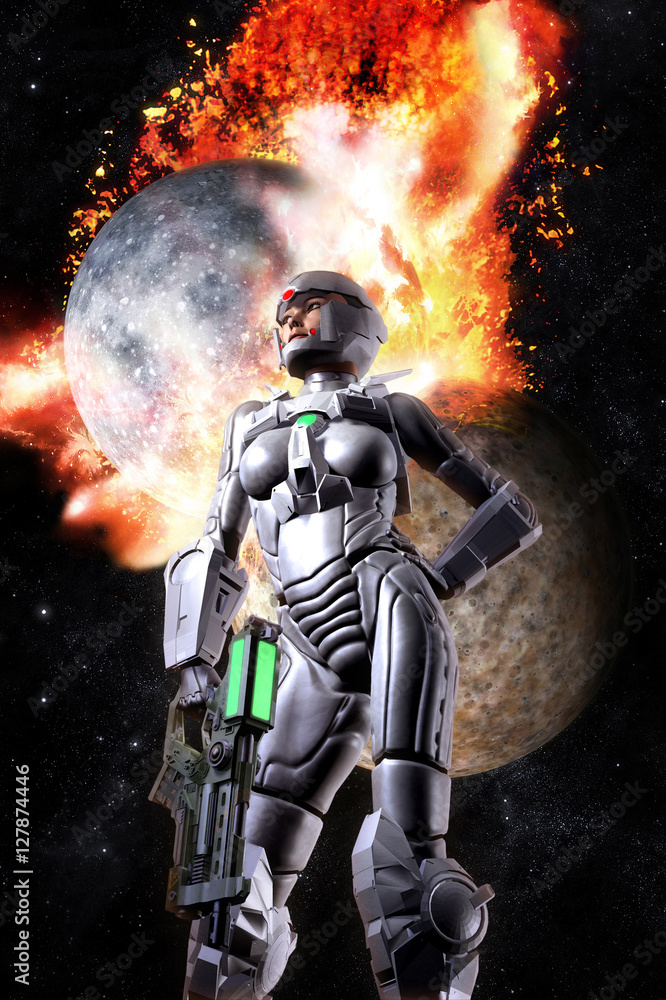 Space warrior woman Stock Illustration | Adobe Stock