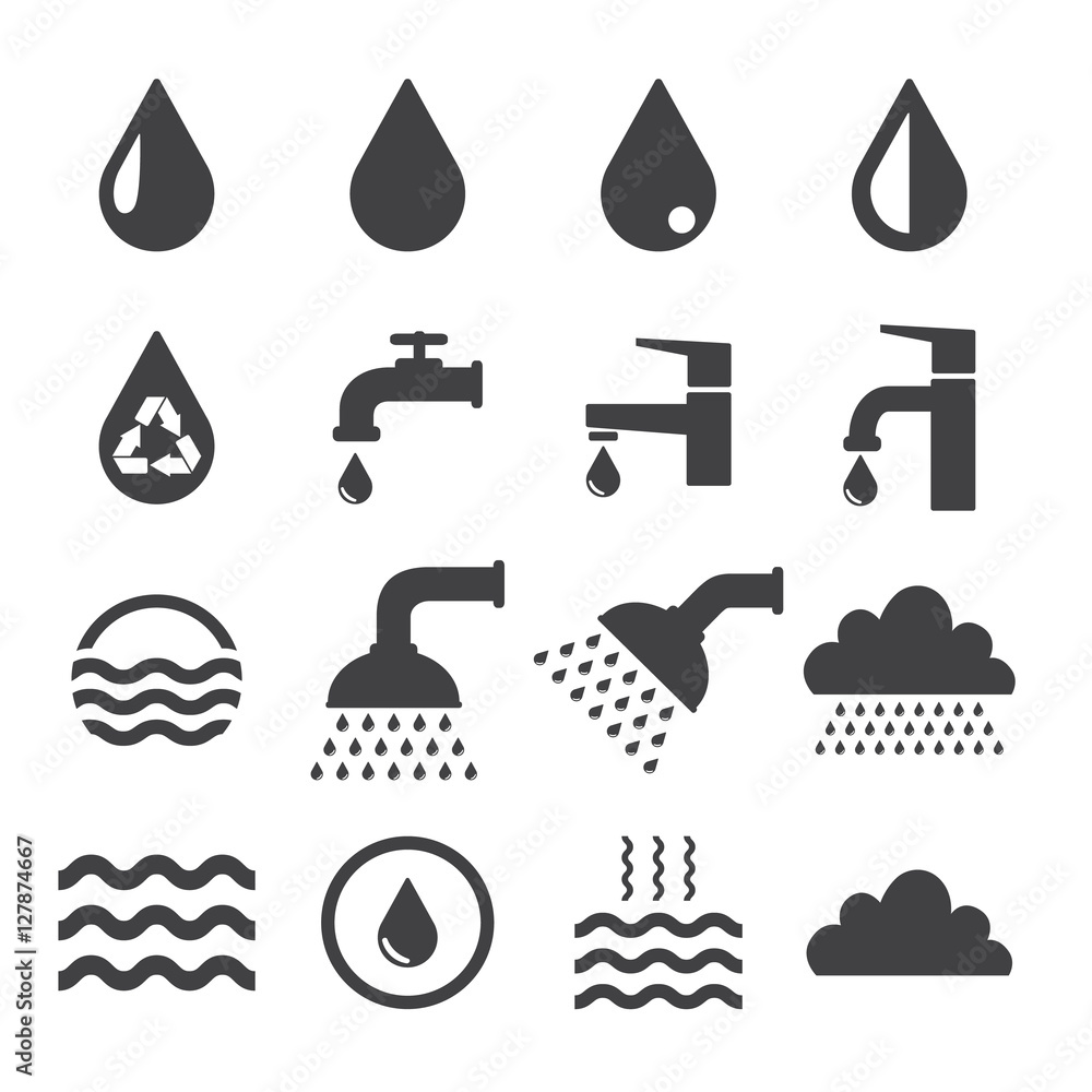 Water related icons set on white background. Black. Vector illustration ...