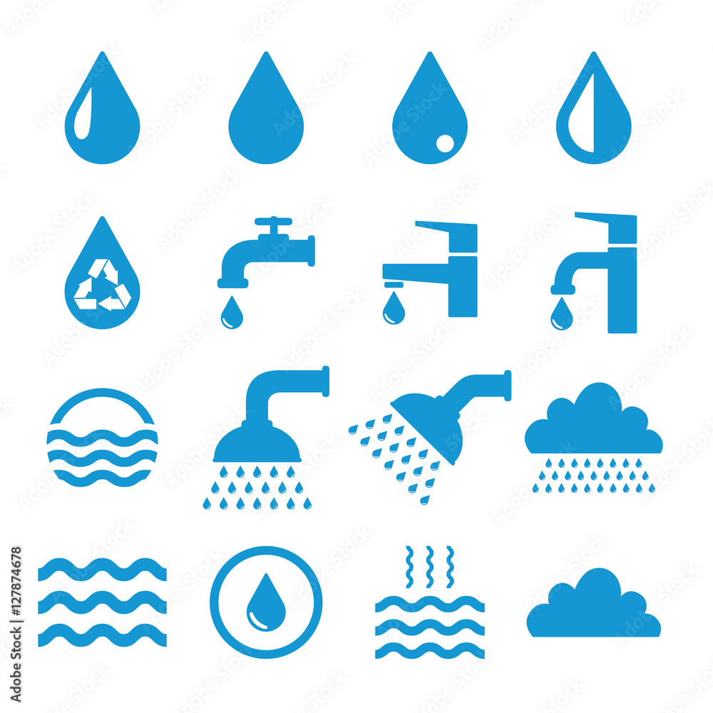 Water related icons set on white background. Blue. Vector illustration ...