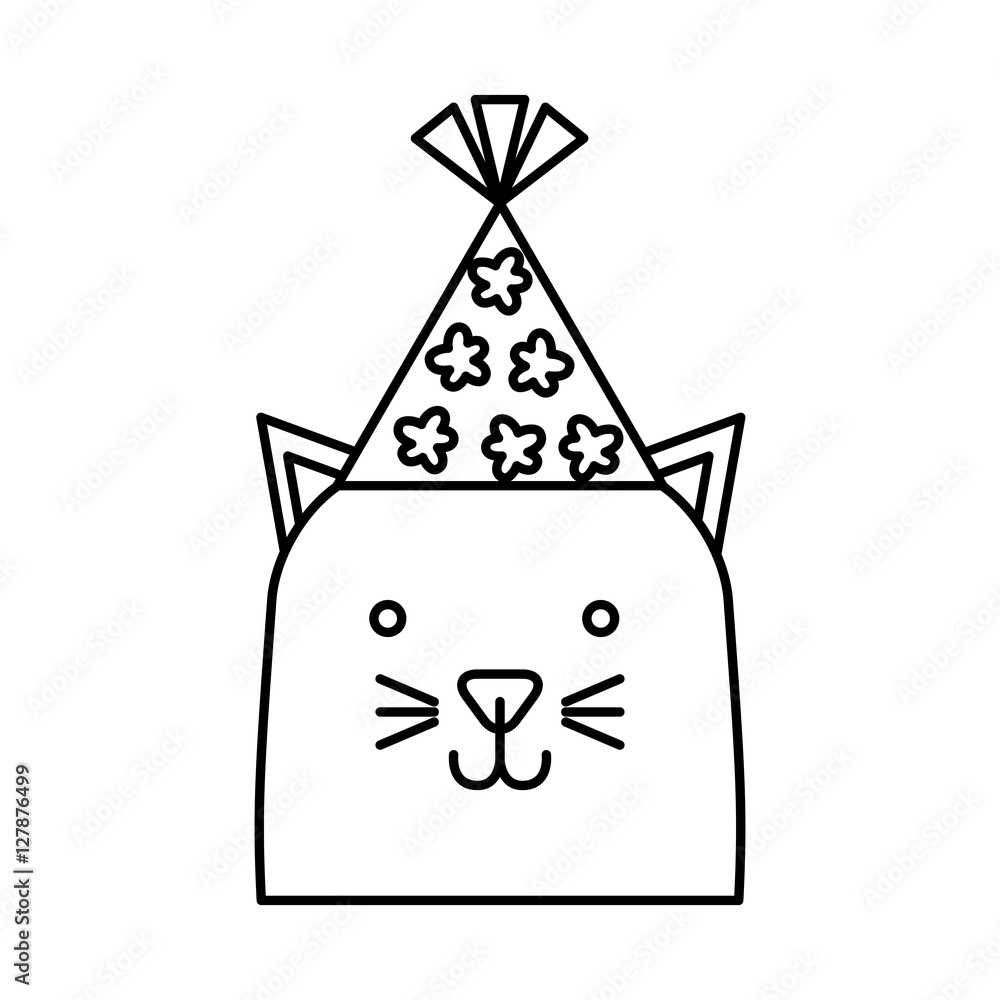 cute cat with hat party vector illustration design Stock Vector | Adobe ...
