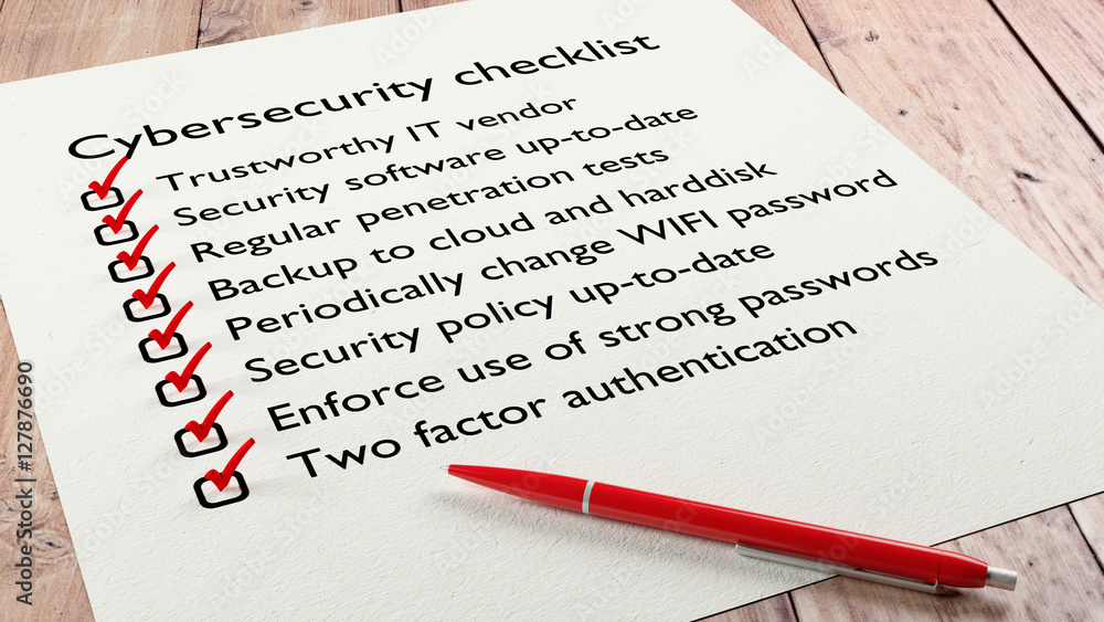 Cybersecurity checklist paper and red pen Stock Illustration | Adobe Stock