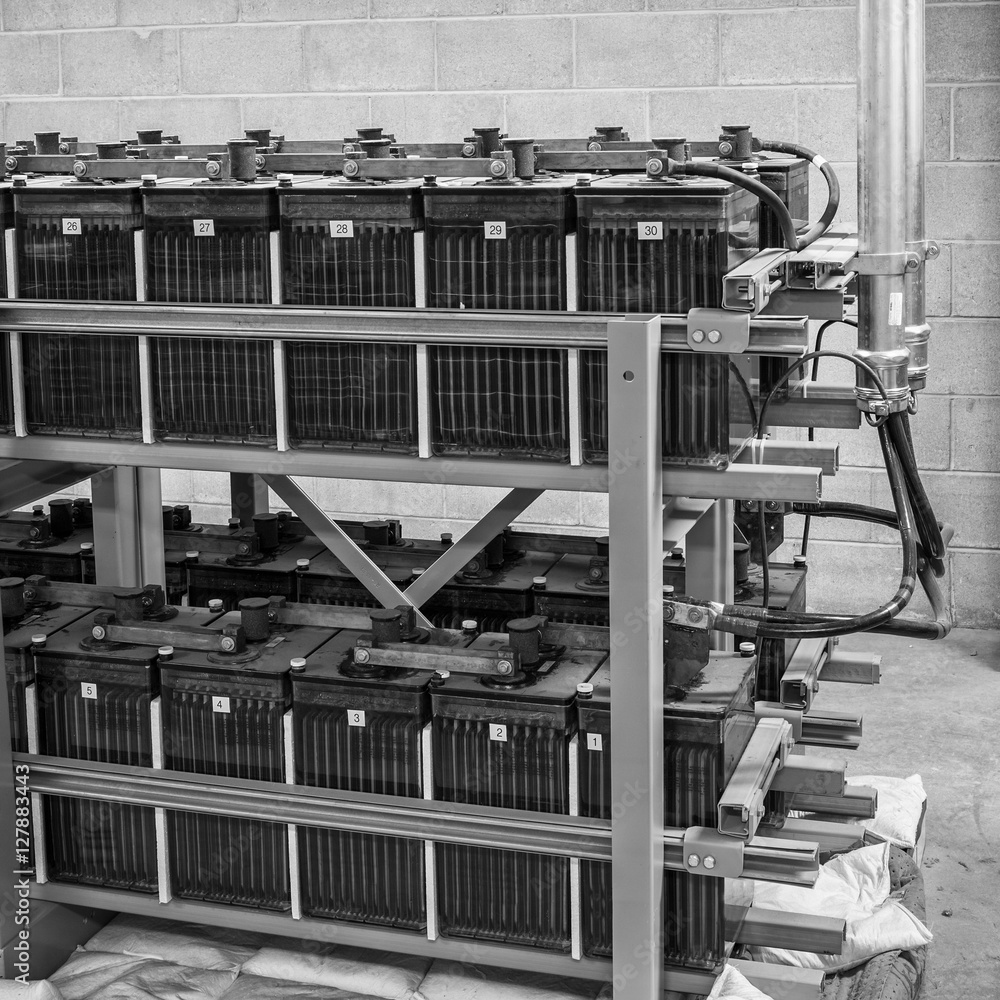 Station battery plant and seismic rack Stock Photo | Adobe Stock