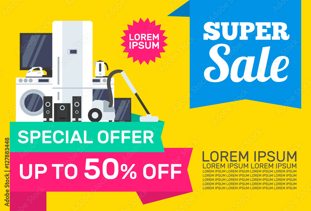 super sale electronics household appliances banner design Stock Vector ...