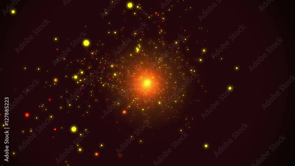 Spiral particles and bright light background. Particles rotate in ...