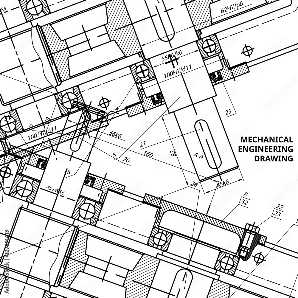Mechanical Engineering drawing. Engineering Drawing Background. Vector ...