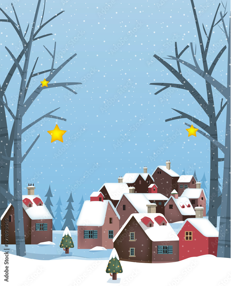Snow covered village Stock Vector | Adobe Stock