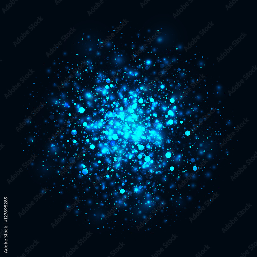 Vector blue glowing light glitter abstract background. Magic glow light ...