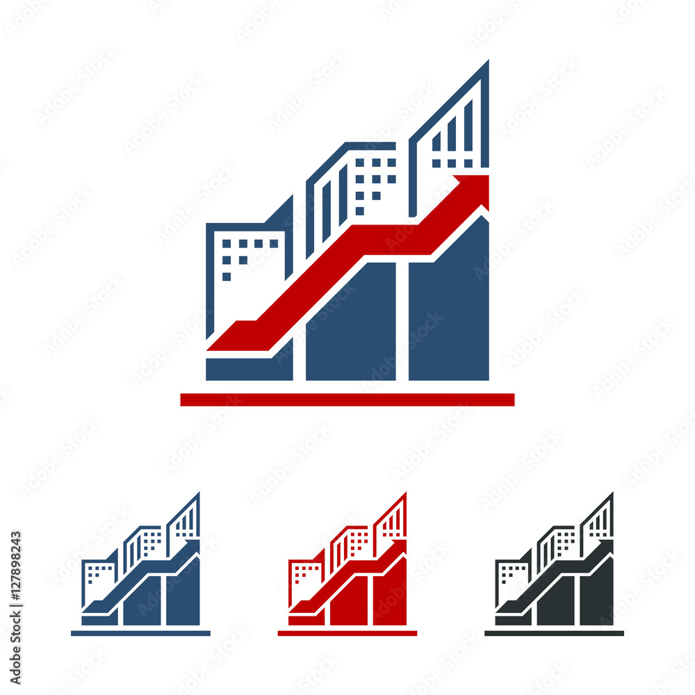 building and graph with arrow upwards logo design vector illustration ...