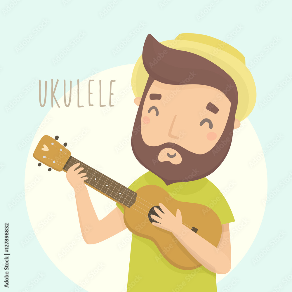 Happy guy with ukulele. Cartoon character. Stock Vector | Adobe Stock