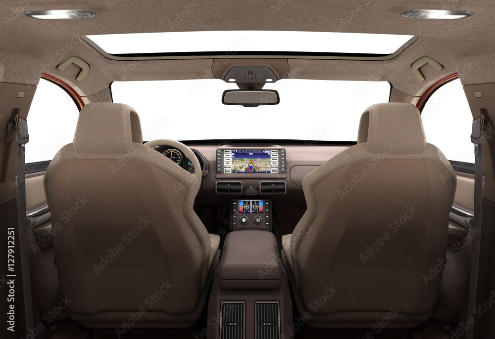 Front view dashboard of modern brand new car with windows 3d ren Stock ...
