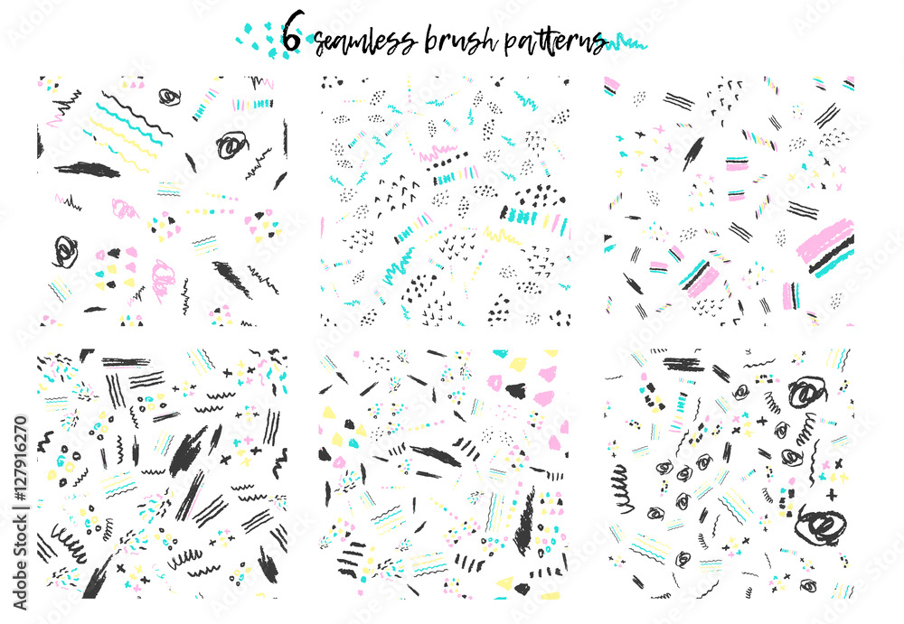 boho seamless patterns set with bold lines in pink, turquoise and gray ...