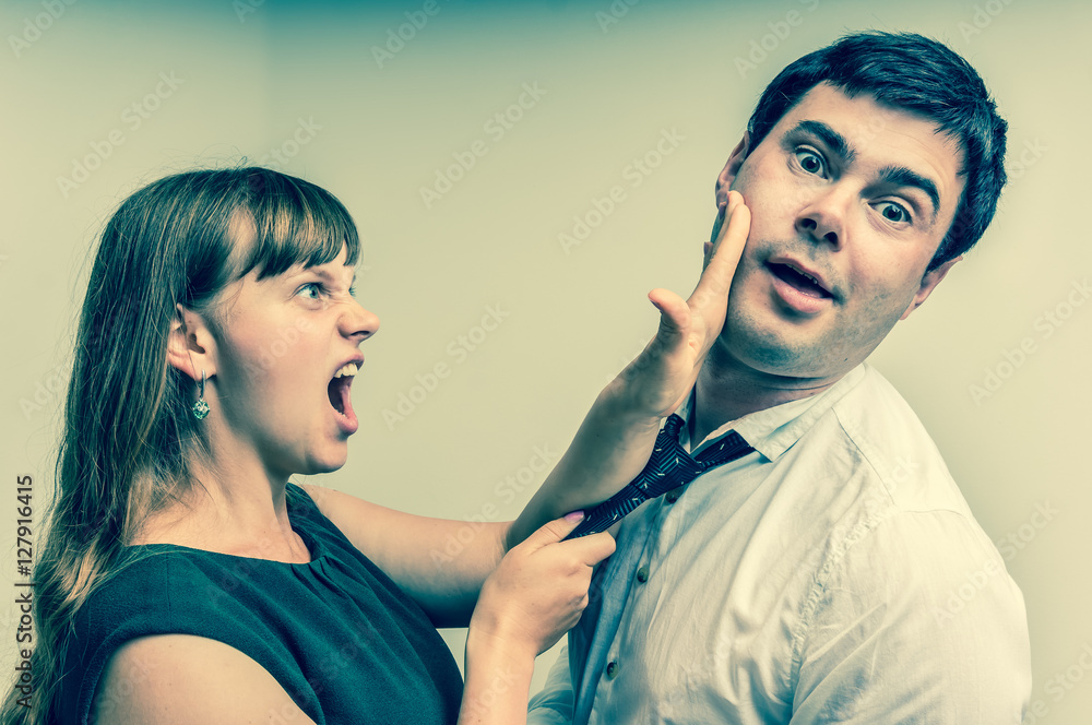 Angry woman giving a slap - domestic violence concept Stock Photo ...