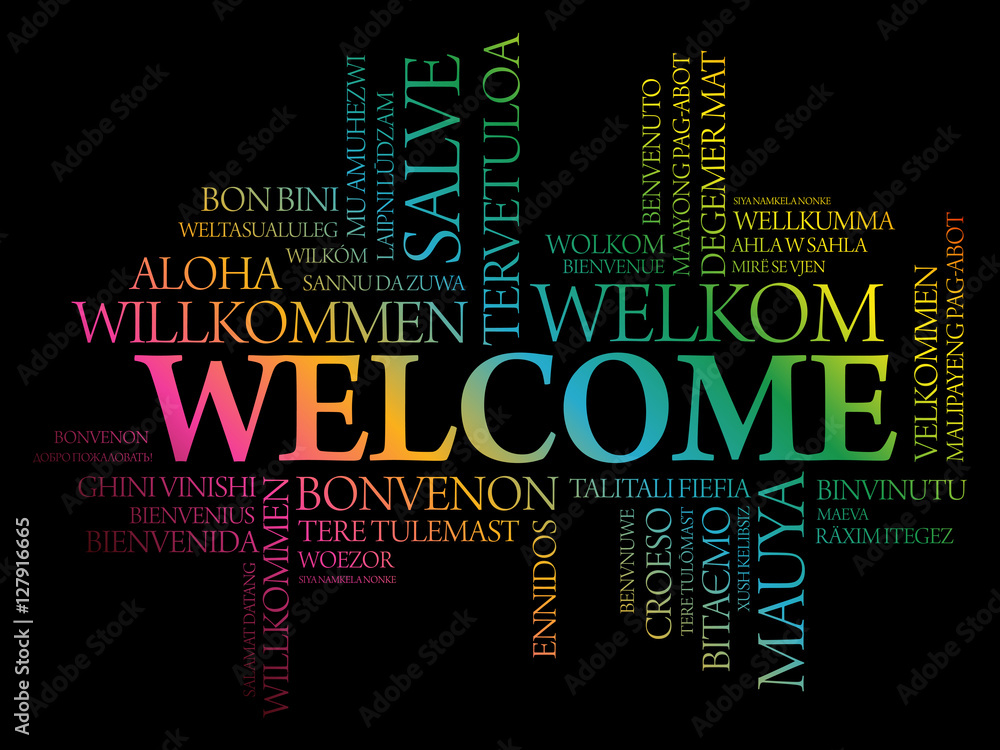 WELCOME word cloud in different languages, concept background Stock ...