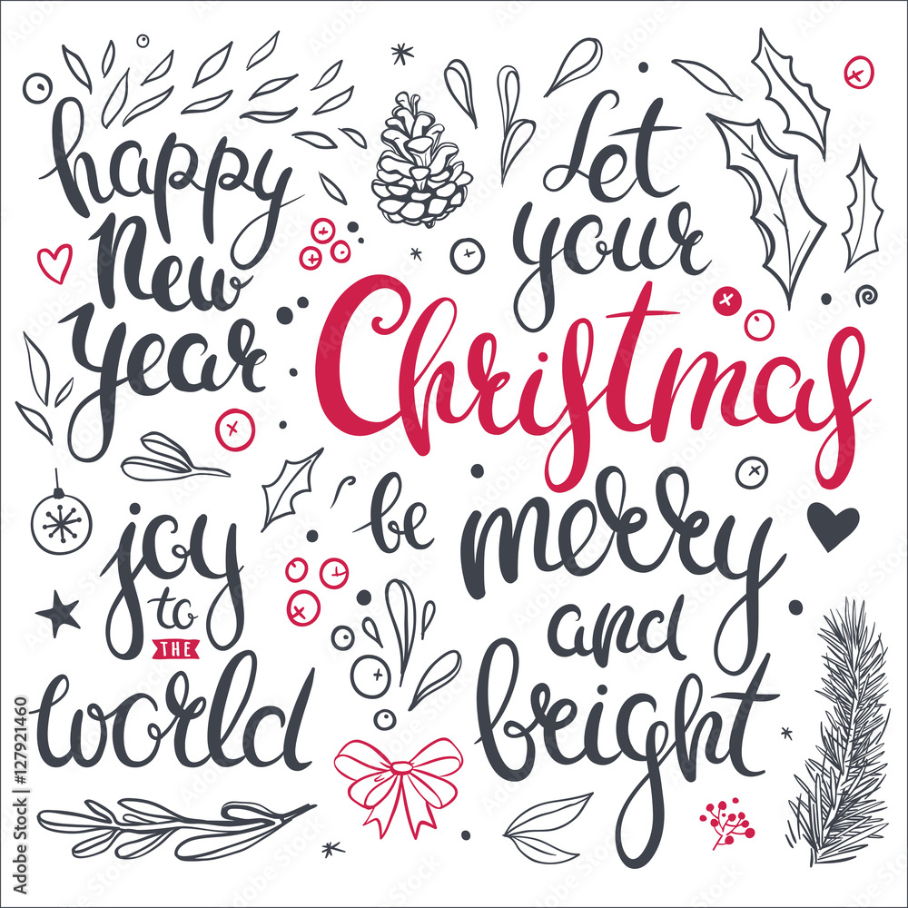 Set of Christmas clip art and overlays. Vector floral elements ...