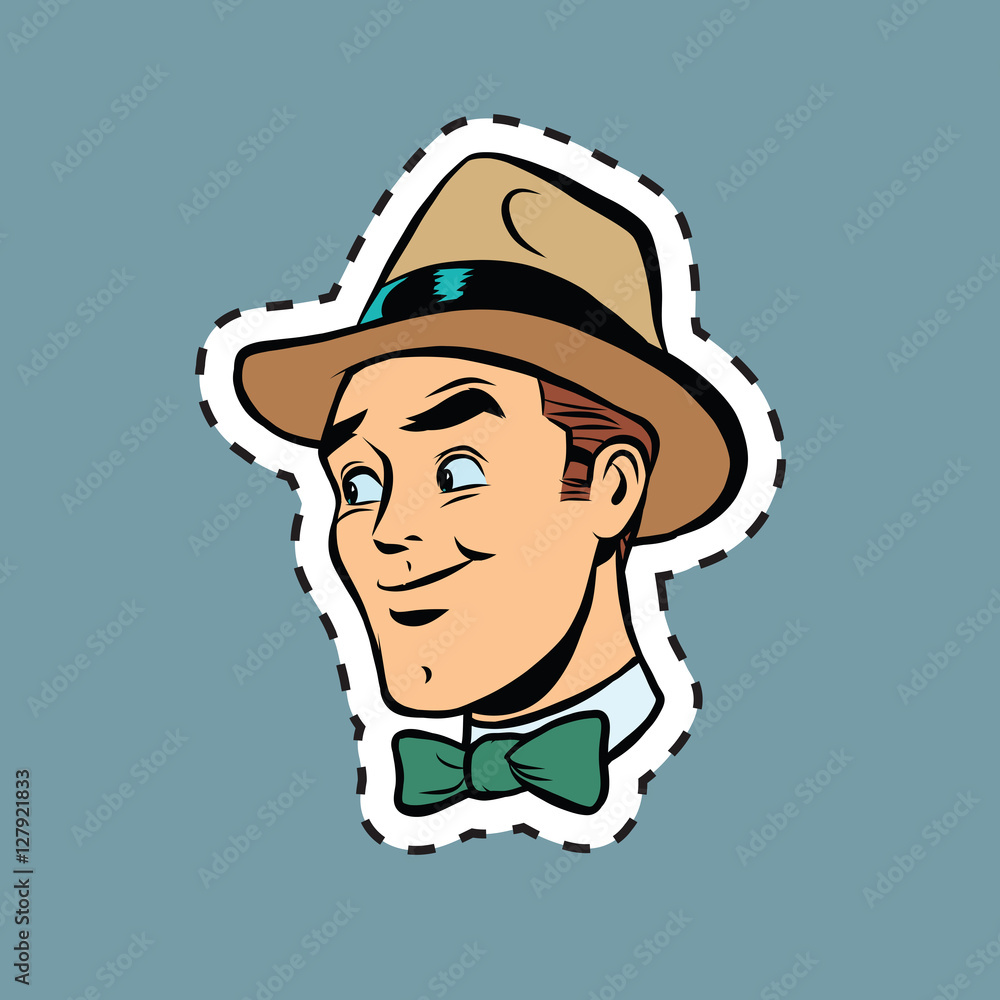 Hipster elegant man head sticker label Stock Vector | Adobe Stock