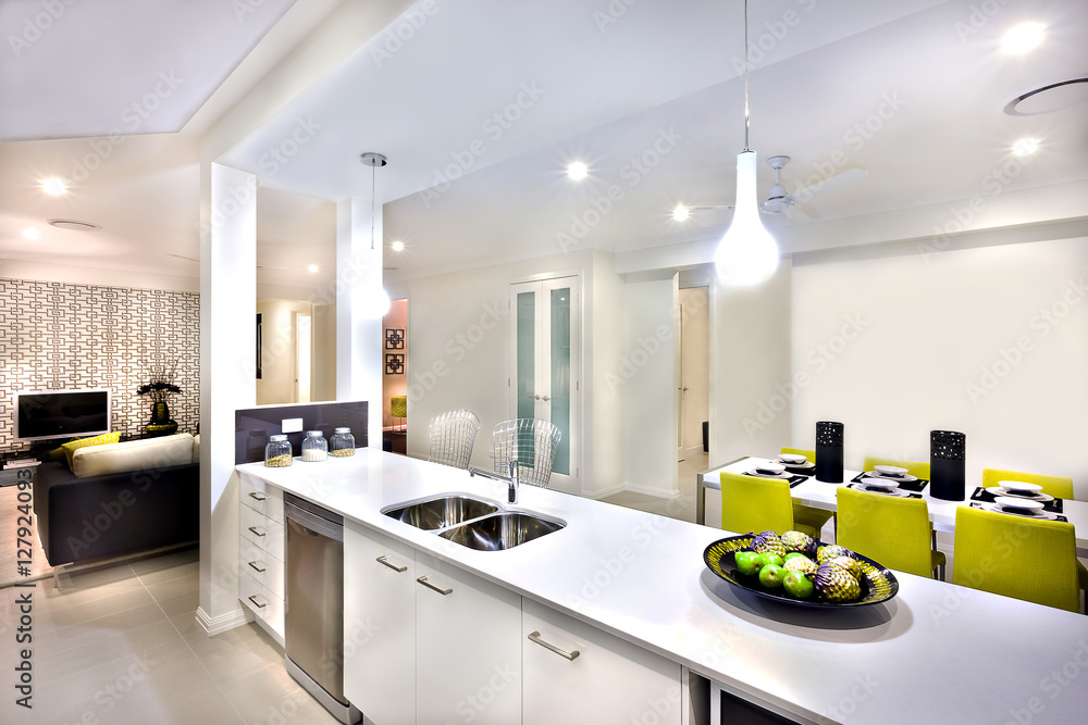 Interior of a modern house, including counter top with sink and Stock ...