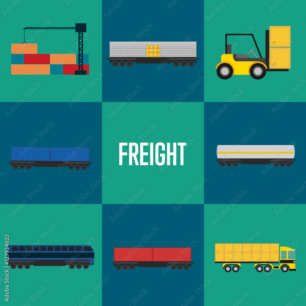 Freight transportation icon set vector illustration. Cargo crane ...