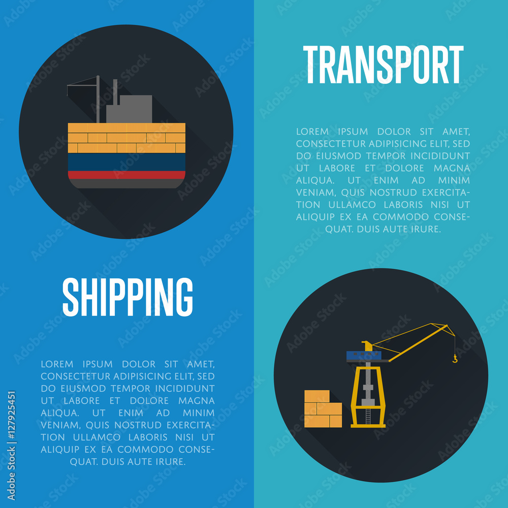 Shipping and transport banners with cargo ship vector illustration ...