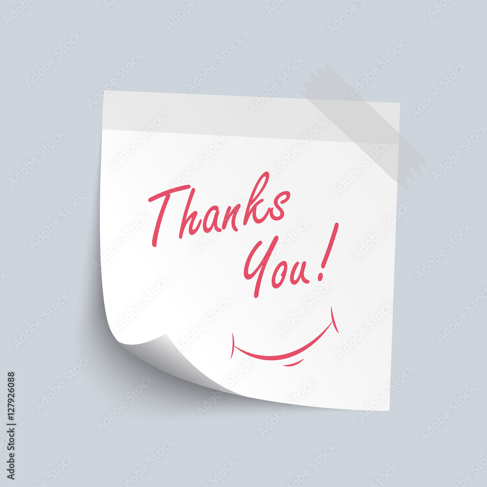 Sticky note white paper with thank you red color word isolate Stock ...