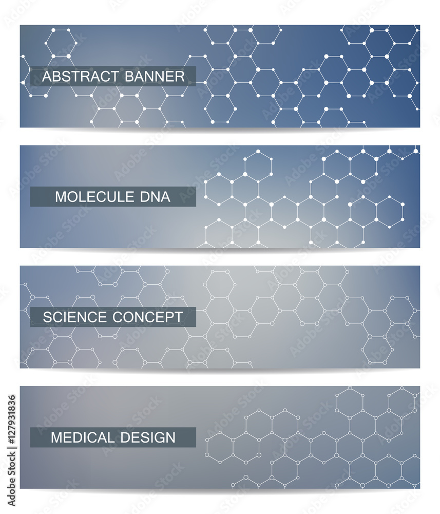 Set of modern scientific banners. Molecule structure DNA and neurons ...