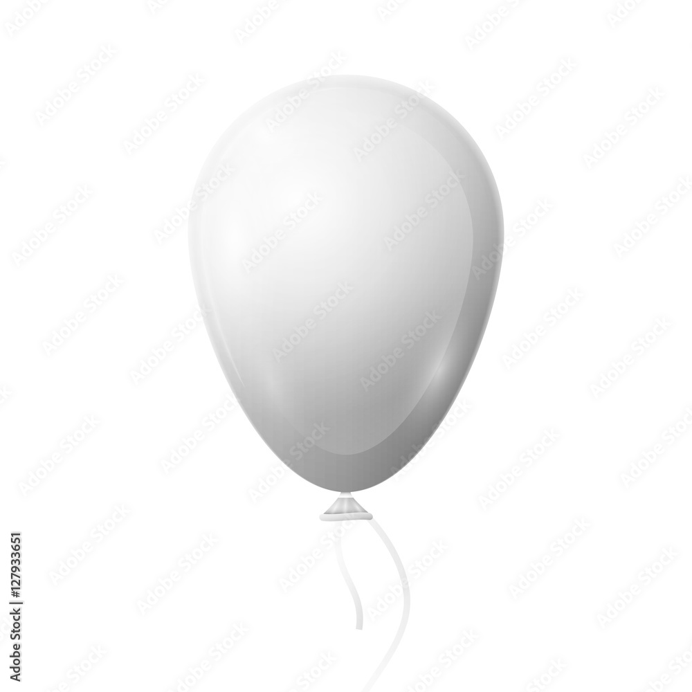 Realistic white balloon with ribbon isolated on white background ...
