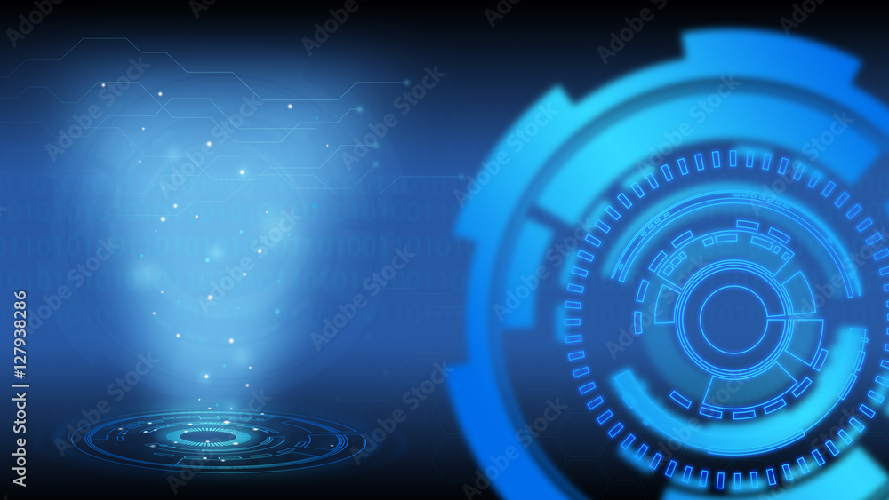 Abstract tech circle and technology background with ray light and ...