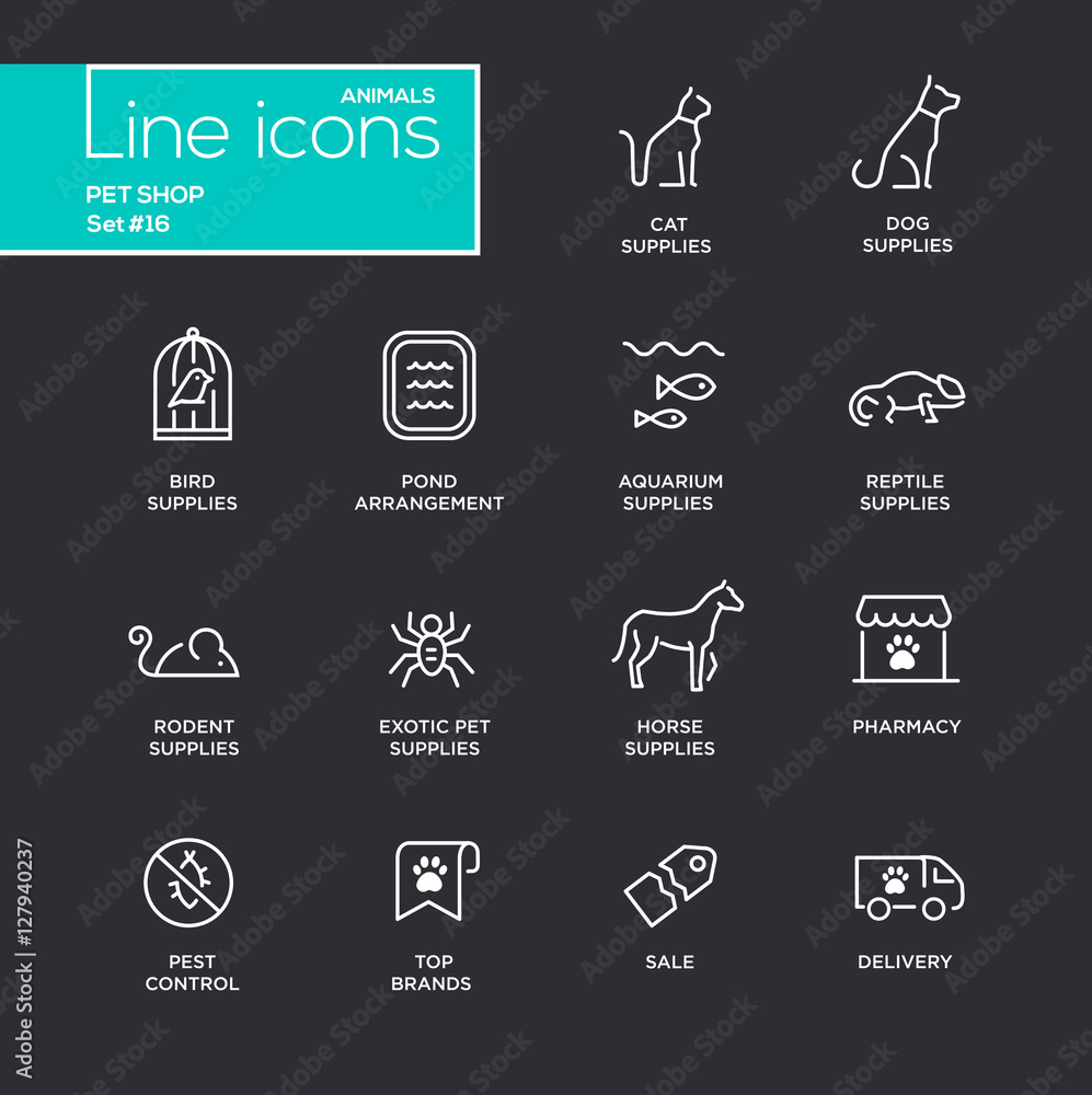 Pet Shop - Single Line Pictograms Set Stock Vector | Adobe Stock