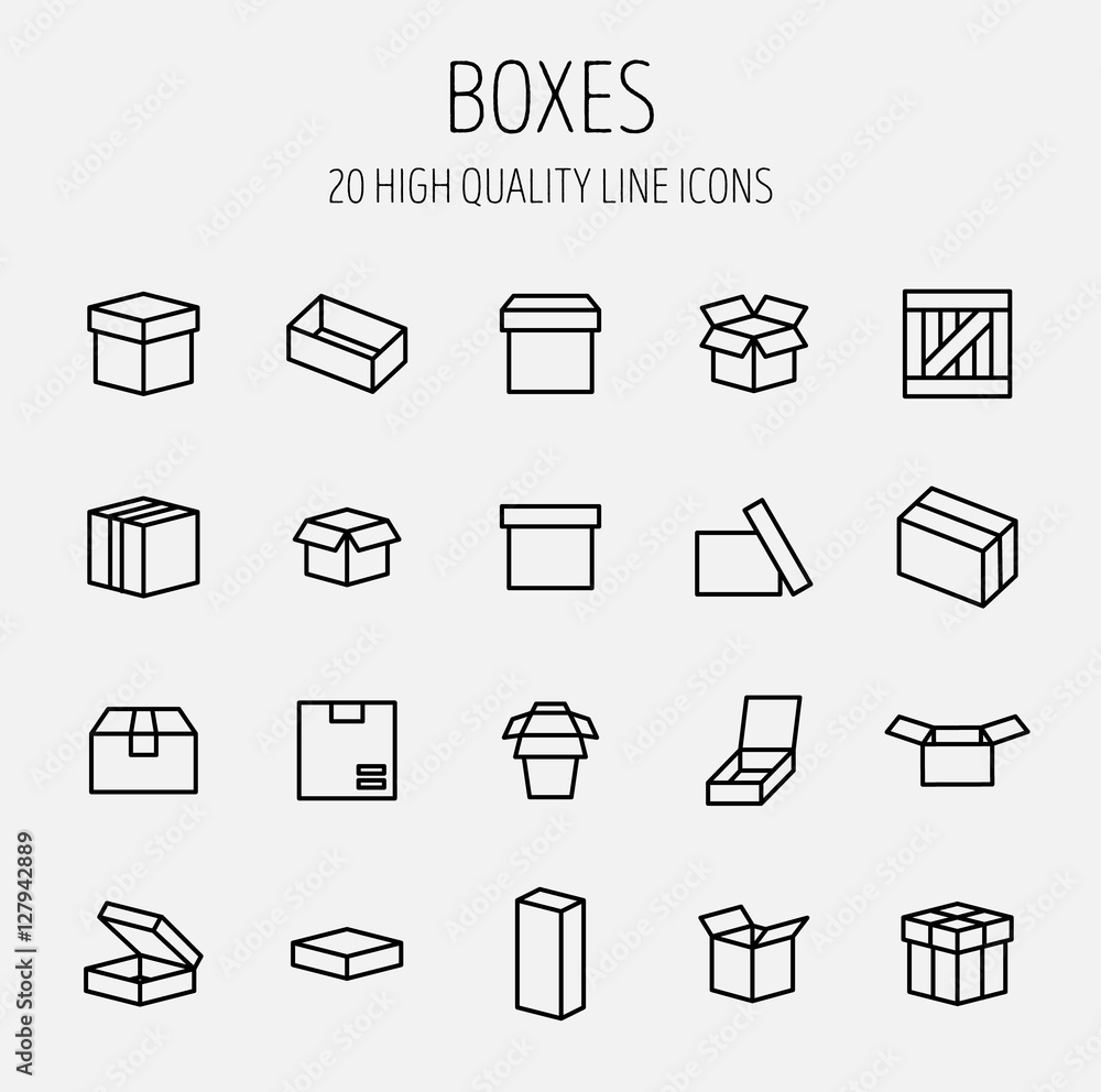 Set of box icons in modern thin line style. Stock Vector | Adobe Stock