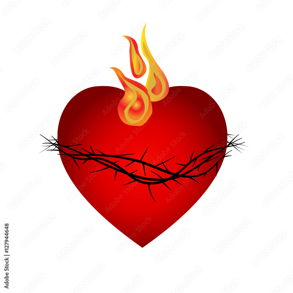 Sacred Heart of Jesus Christ, with flame and crown of thorns. Color ...